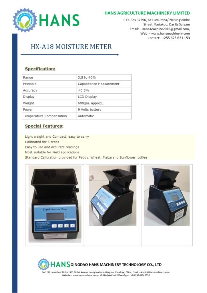 Portable Digital Moisture Meter - Hans Agriculture Machinery Limited